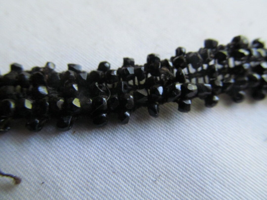 1800s Antique Victorian Mourning Jet Beaded Trim Victorian Black Glass ...