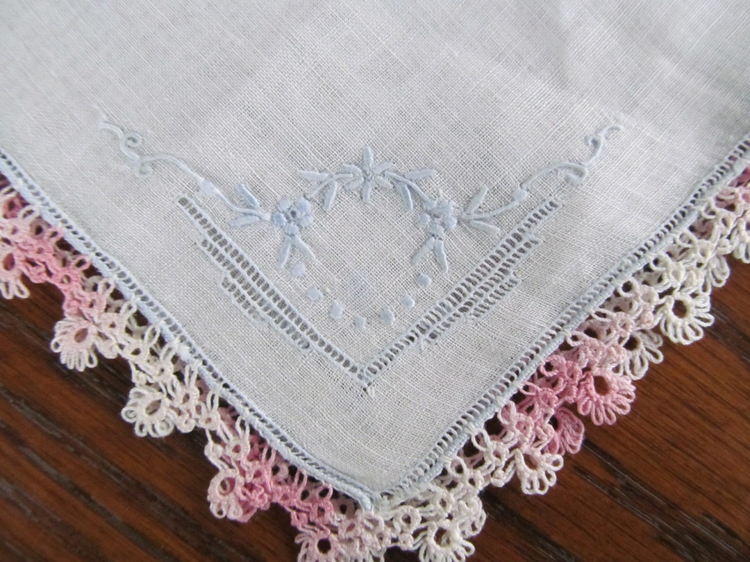 Ombre Pink Handkerchief Vintage Wedding Embroidered Hankie Vintage Pink ...
