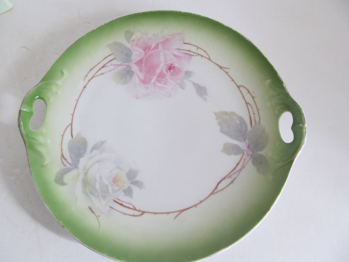 Floral German Cake Plate Antique Cake Plates Green and Pink - Etsy