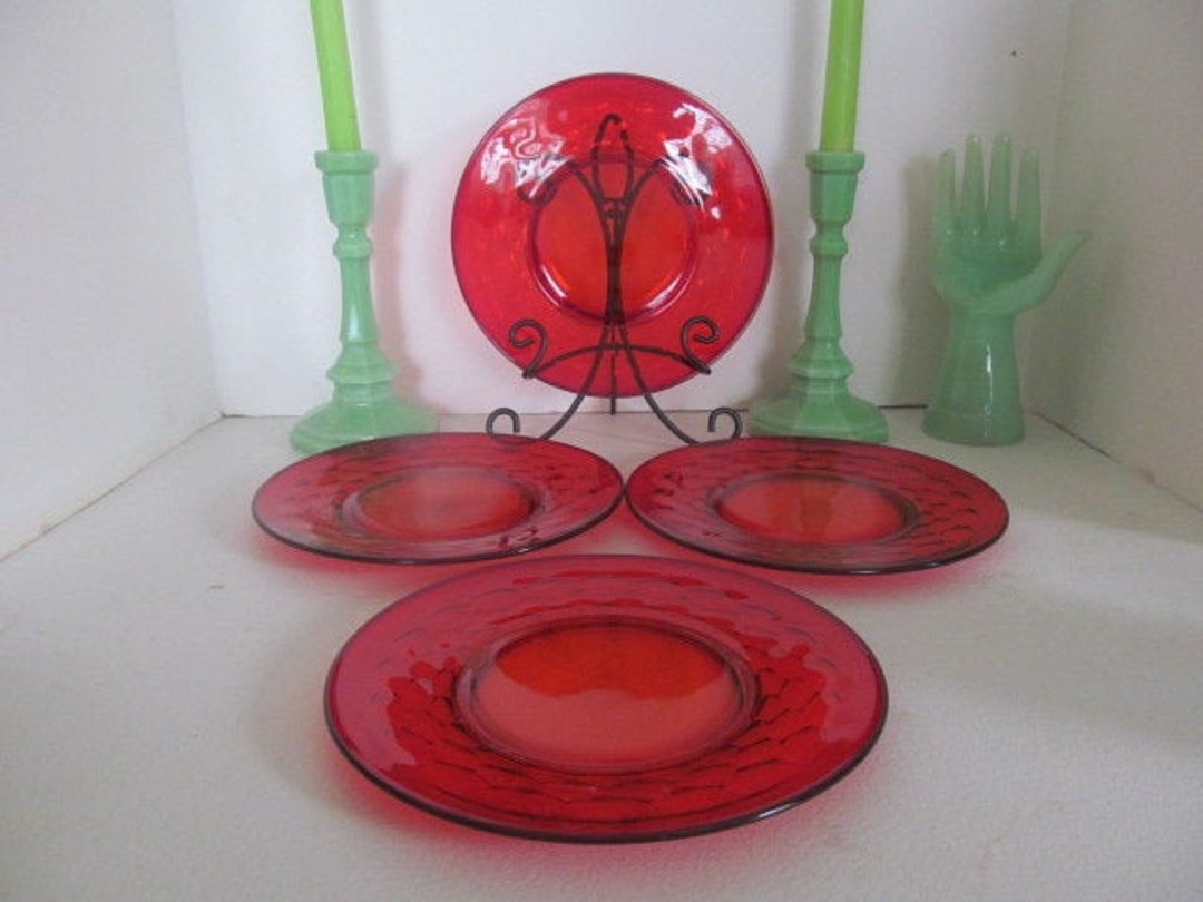 Georgian Thumbprint Ruby Red Plates Red Ruby Luncheon Plates 4 Oval ...