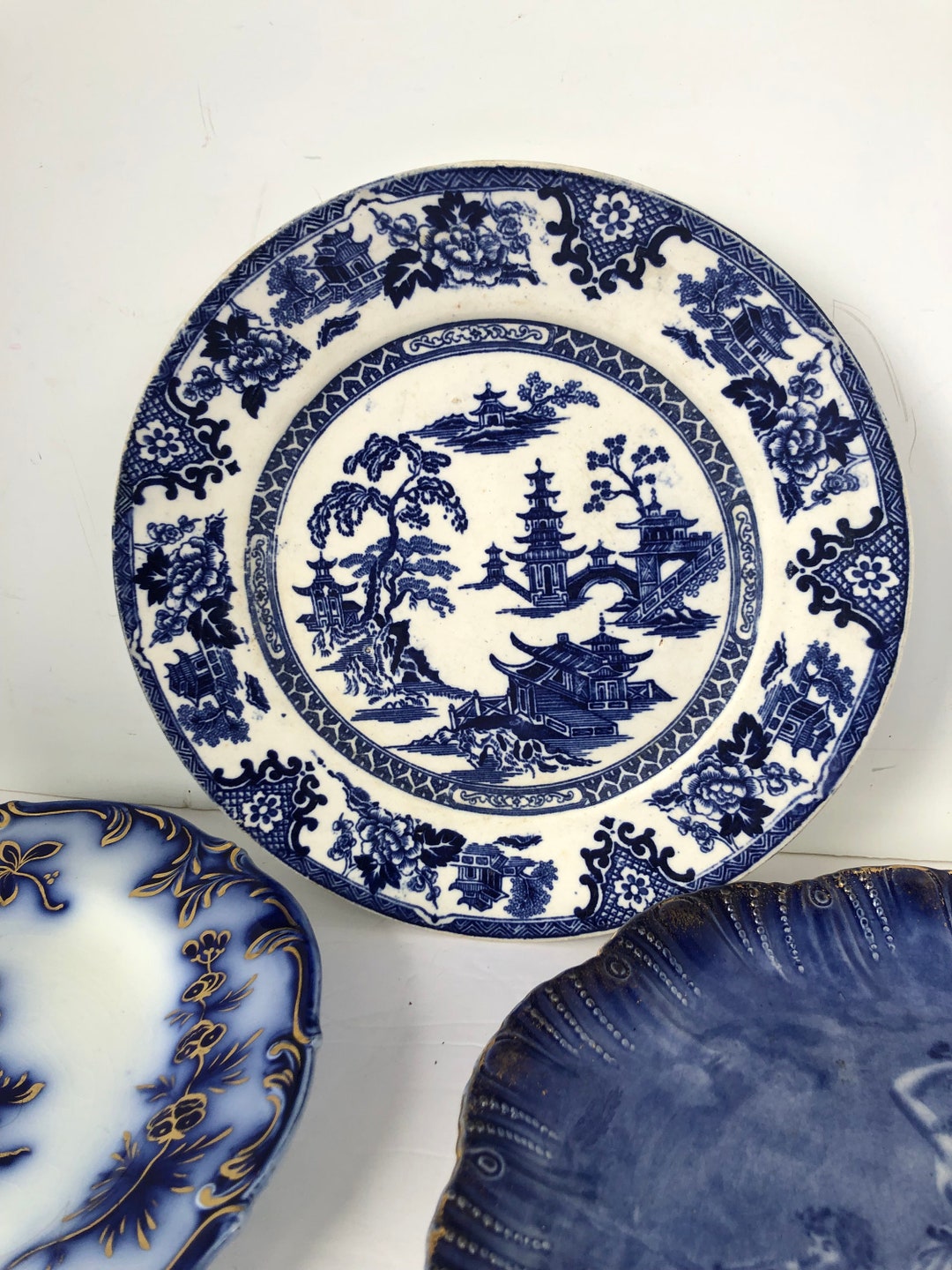 Shanghai Flow Blue Plates W&T Adams Tunstall England Flow Blue Dinner ...