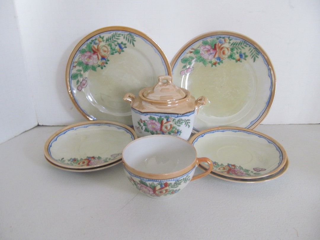 Oriental Tea Set Blue Luster Tea Set Japan Pastel Dining Decor, Blue ...