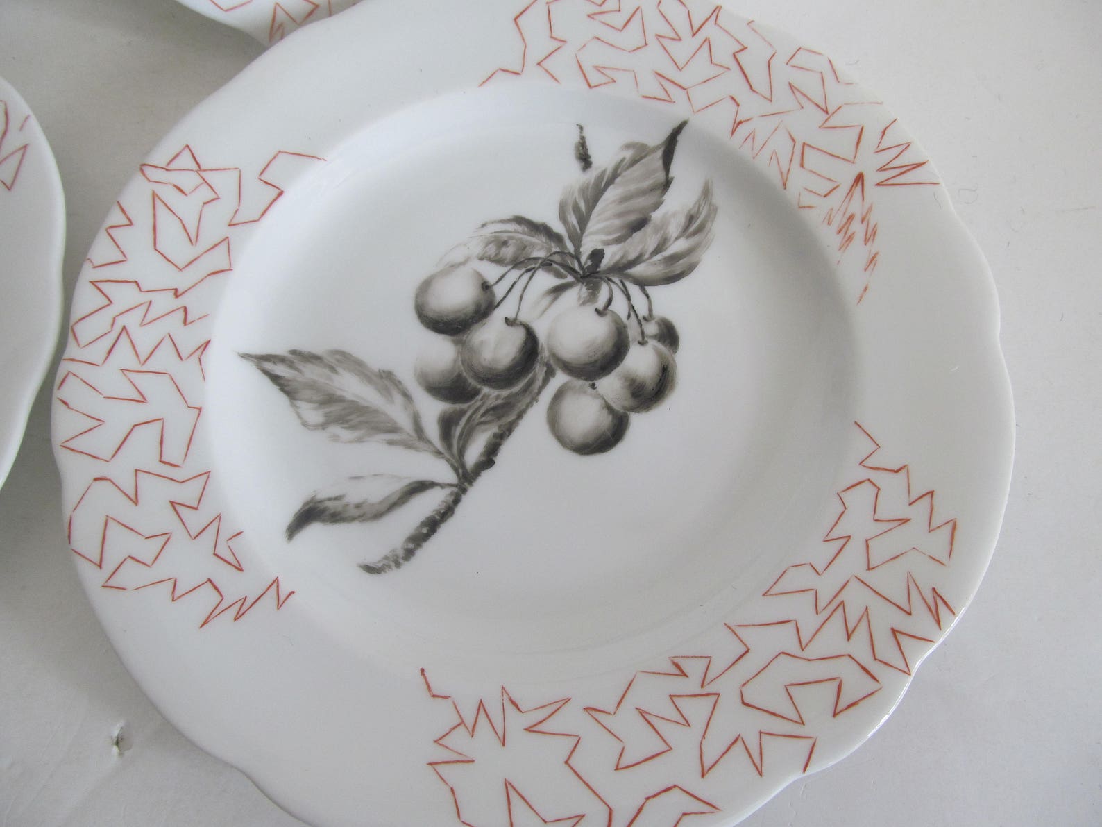 Red and Black Fruit Plates Black Raspberries Plum Cherries | Etsy