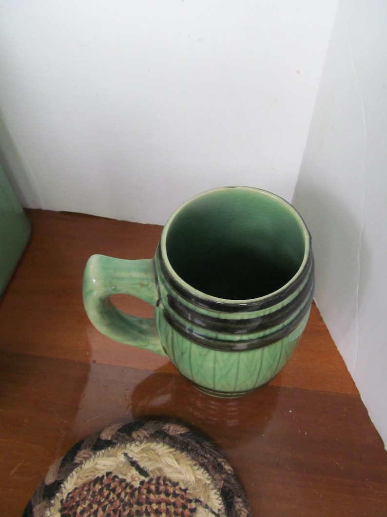 Irish Beer Barrel Mug Green Glaze Yellow Ware Mug Tankard Green ...