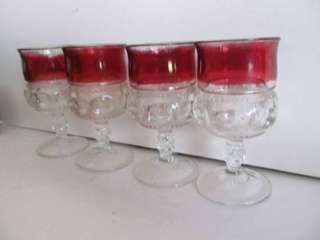 Wine Tiffin King's Crown Ruby Glass Stemware Thumbprint Glassware Ruby ...