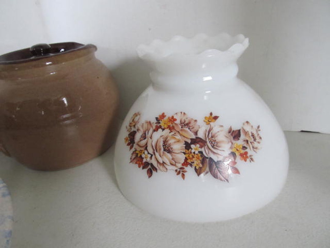 Floral Milk Glass Ruffle Edge Lamp Shade Milk Glass Lamp Shades Glass ...