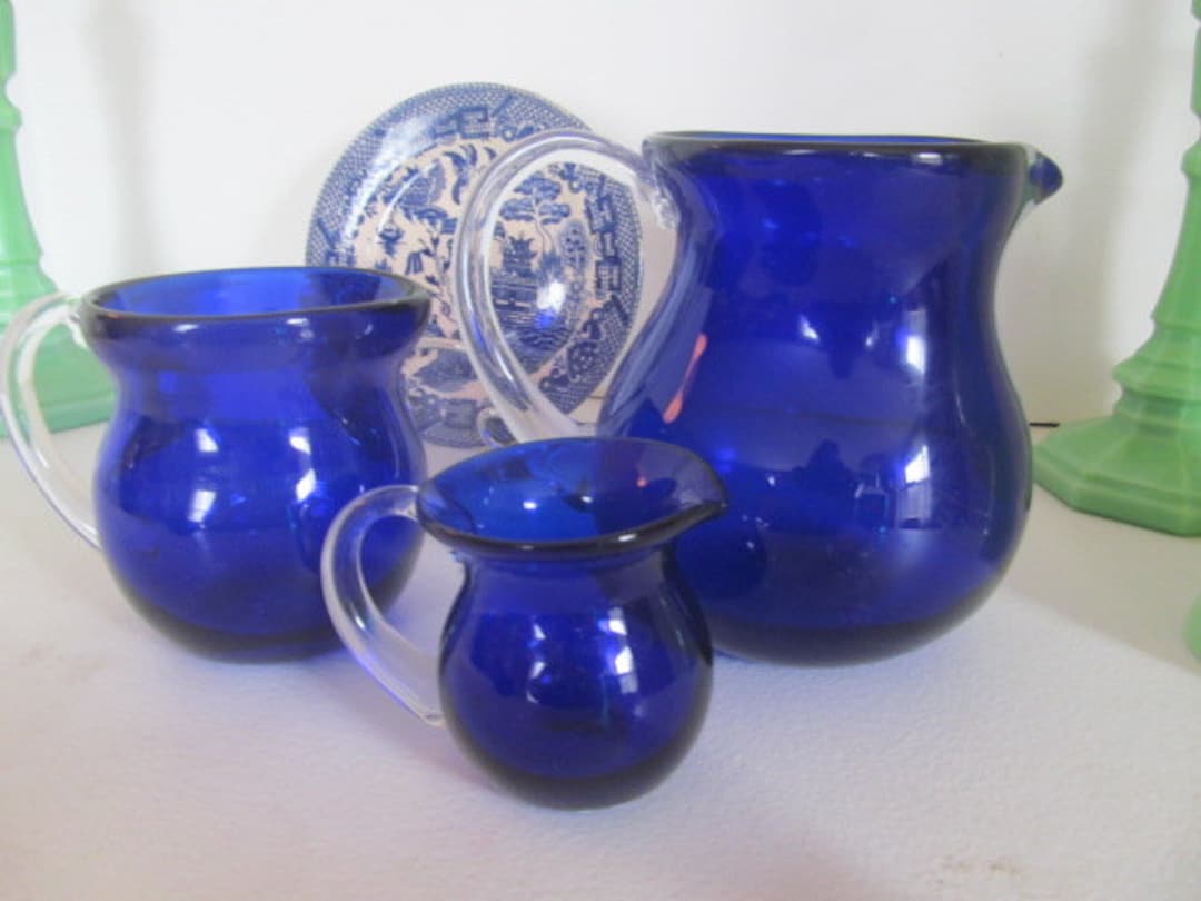 Cobalt Blue Pitchers Set of Blue Glassware Pitches Large Blue Glass ...