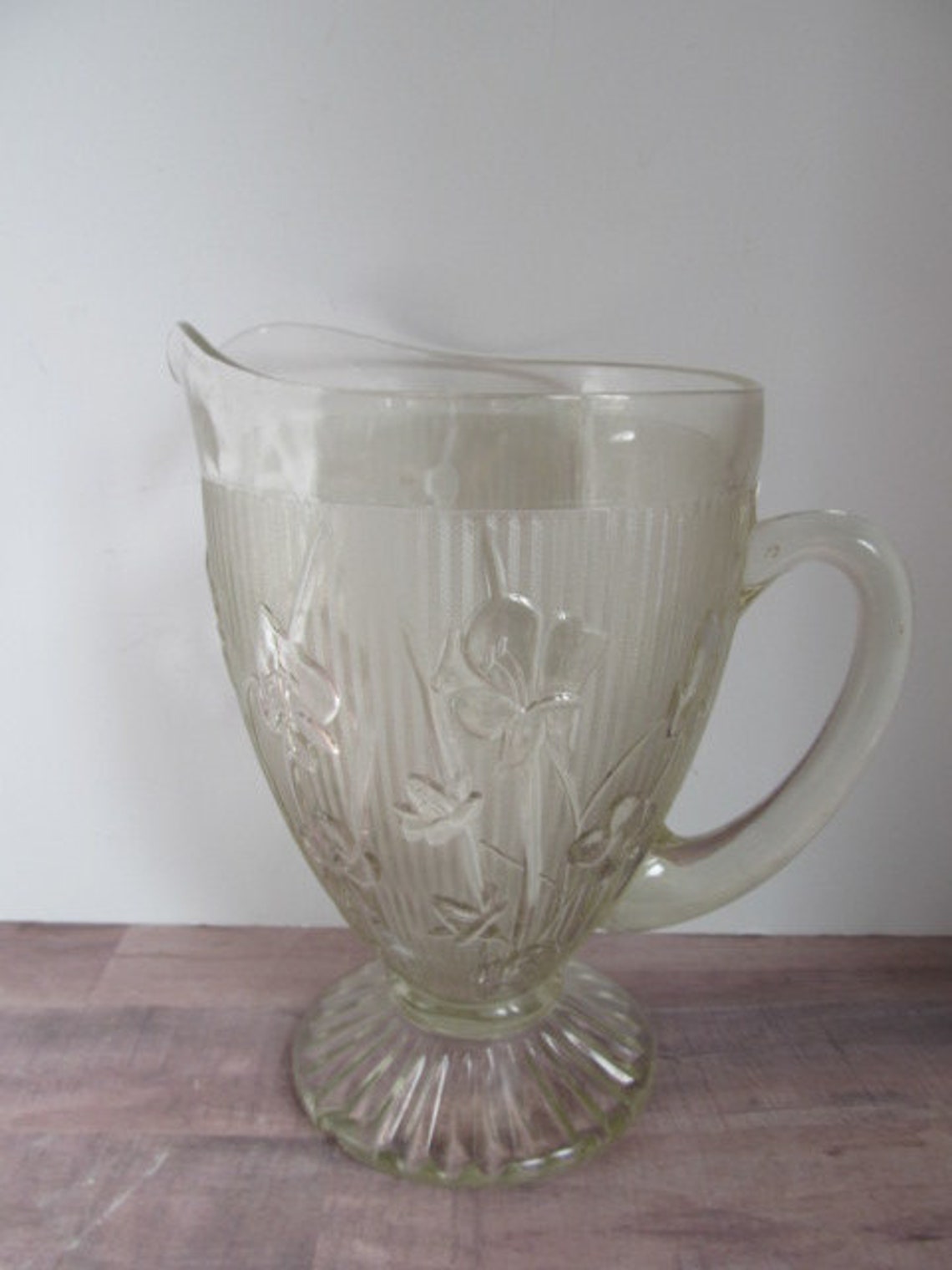 Clear Glass Iris Pitcher Herringbone Pattern Mid Century Glass - Etsy