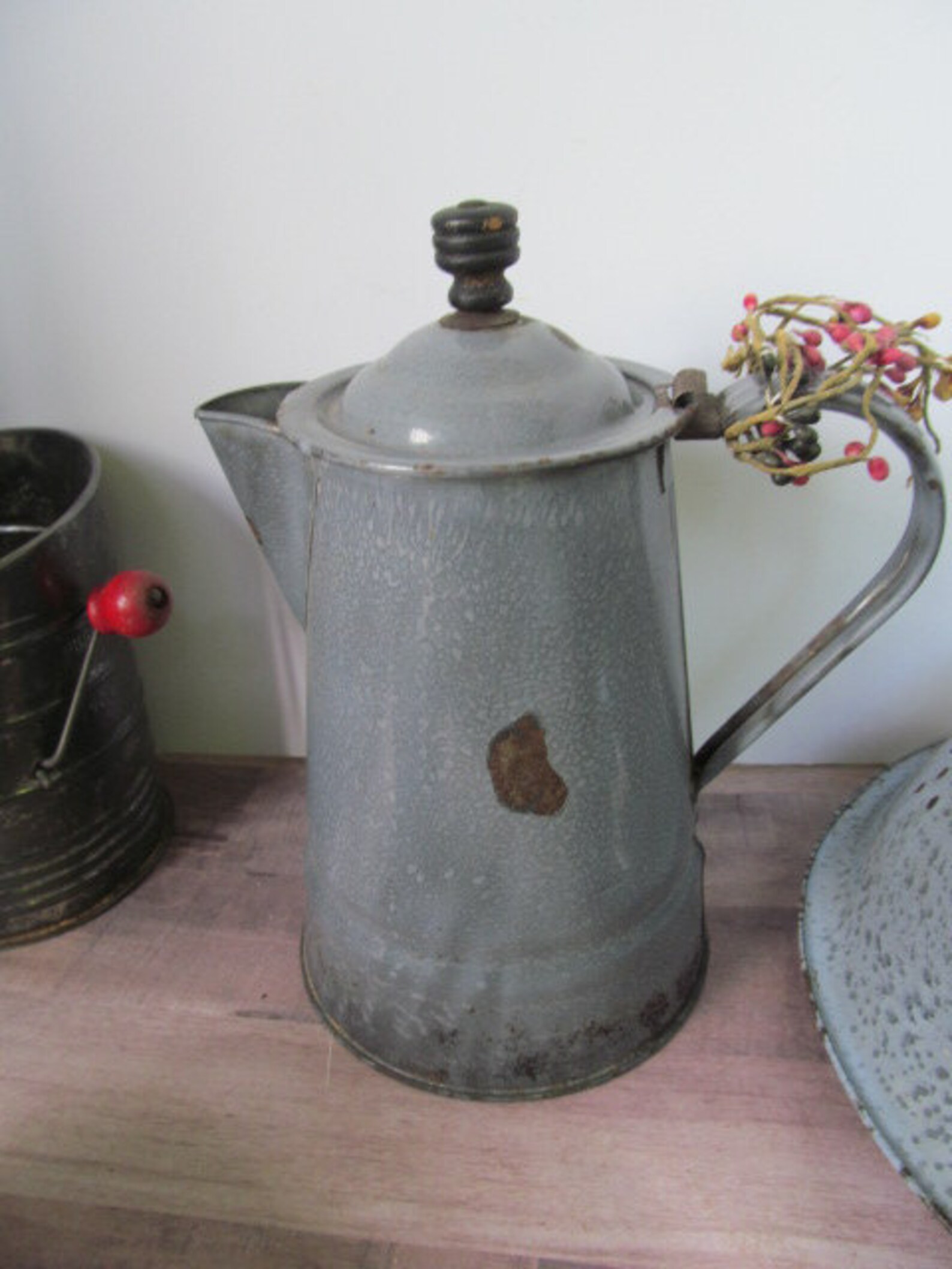 Gray Granite Ware Coffee Pot Gray Enamel ware primitive | Etsy