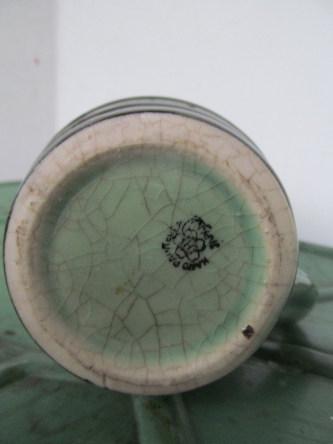 Irish Beer Barrel Mug Green Glaze Yellow Ware Mug Tankard Green ...