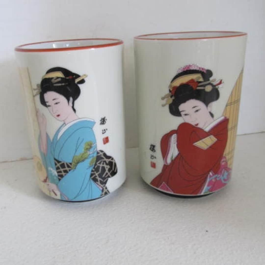 Geisha Girl Cups Oriental China Japanese China Asian China Polychrome ...