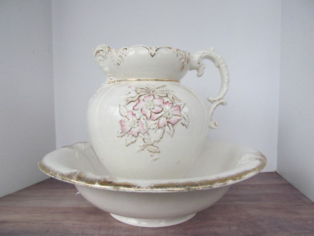 Rare Victorian Pitcher and Bowl Victorian Rose Gold Water Bowl Set ...