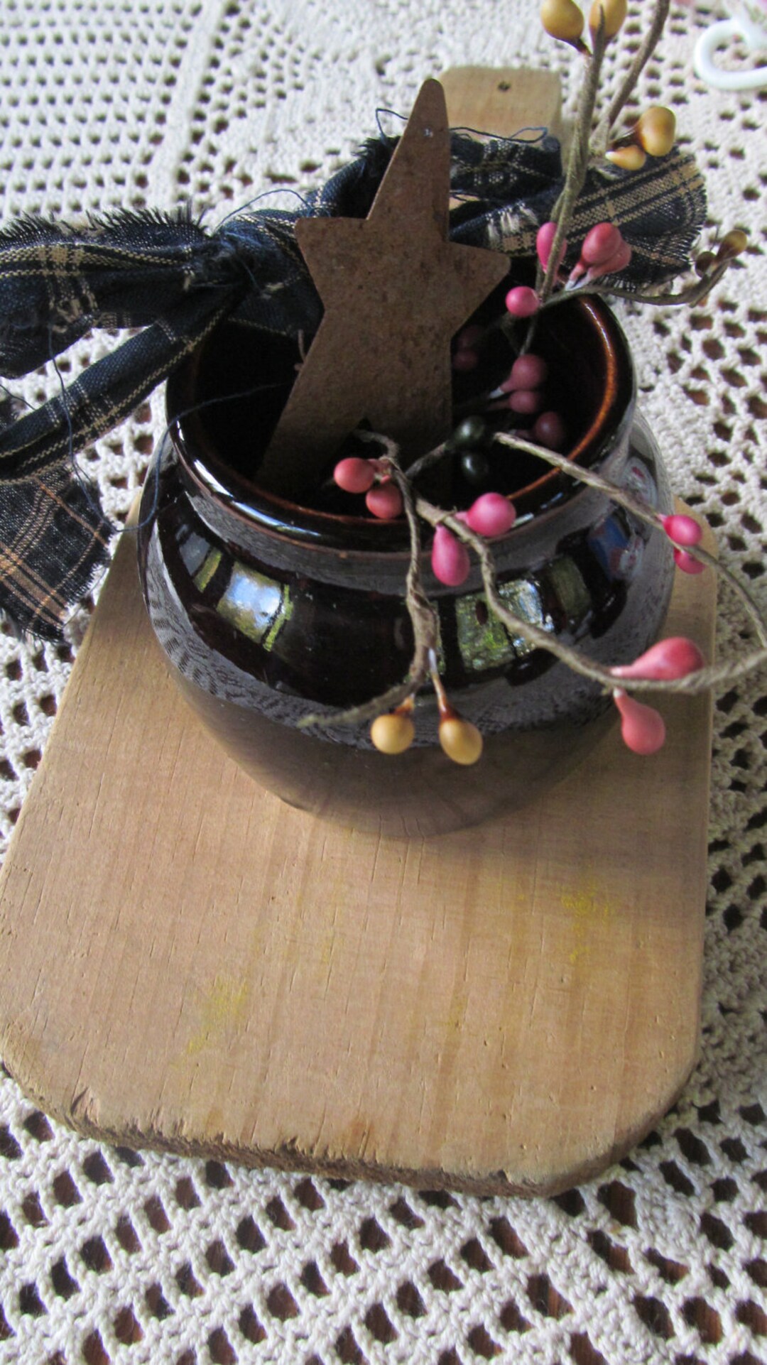 Farmhouse Decor Primitive Stoneware Bowl Bean Pot Crock Brown Pottery ...