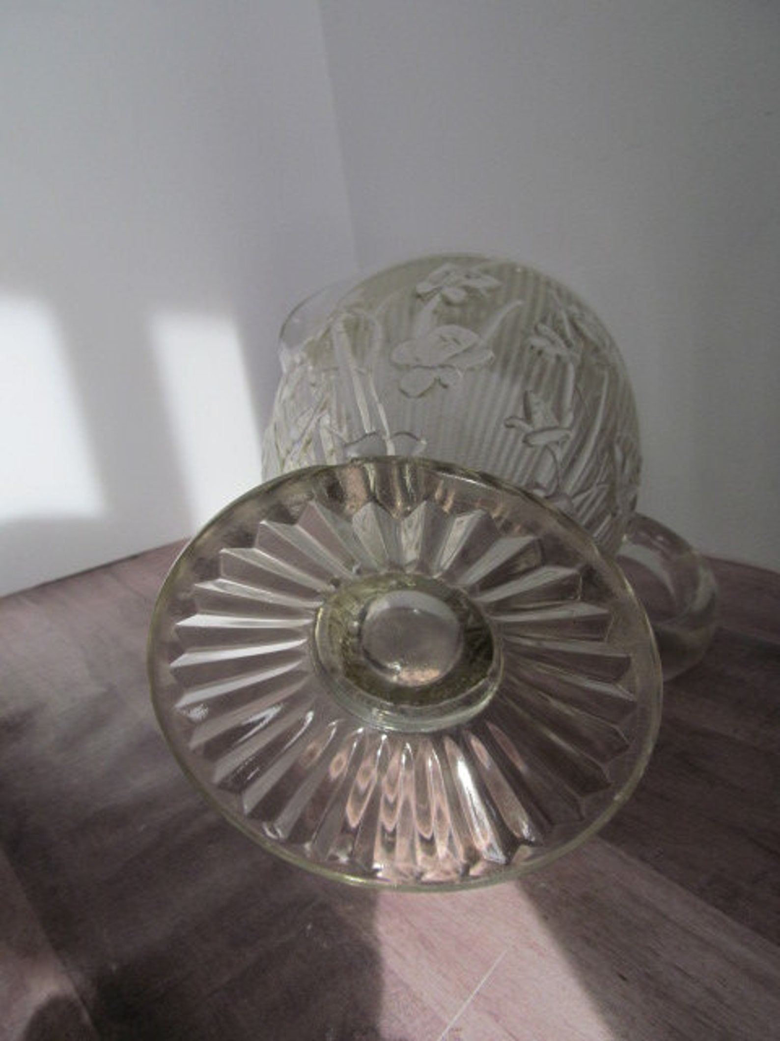 Clear Glass Iris Pitcher Herringbone Pattern Mid Century Glass - Etsy