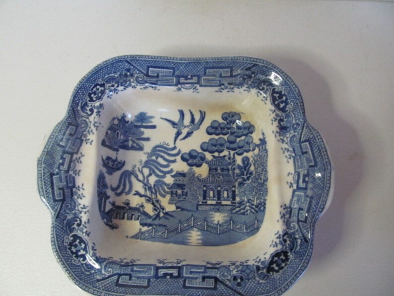 Distressed Large Blue Willow Bowl Antique Blue Willow Transferware ...