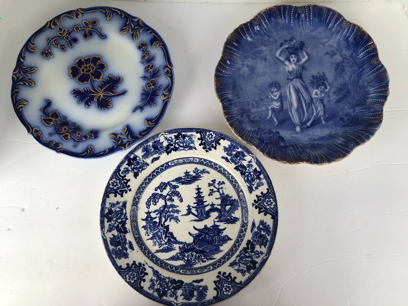 Shanghai Flow Blue Plates W&T Adams Tunstall England Flow Blue Dinner ...