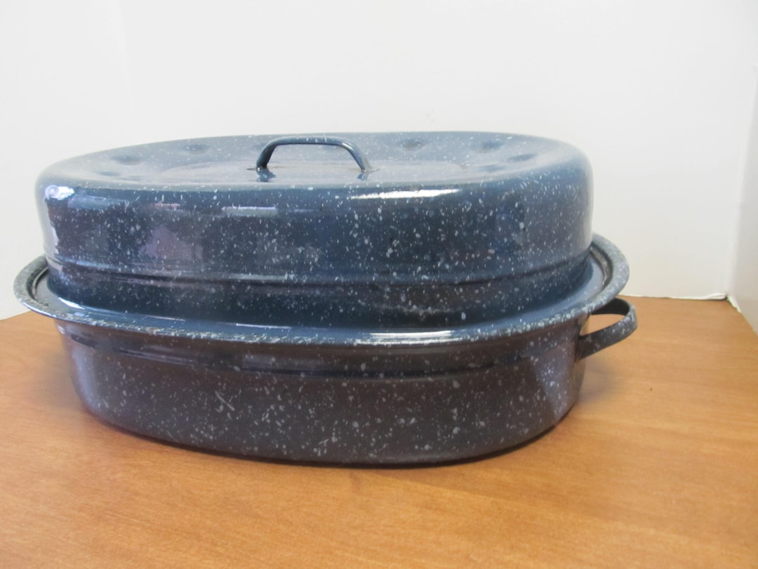 Roasting Pan Vintage Large Enamelware Roaster Turkey Rustic Primitive ...