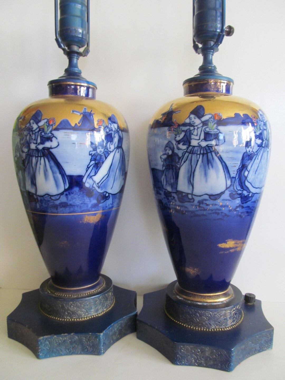 Pr of Flow Blue Lamps Flow Blue Delft Holland Lamps Blue Delft Lamps ...