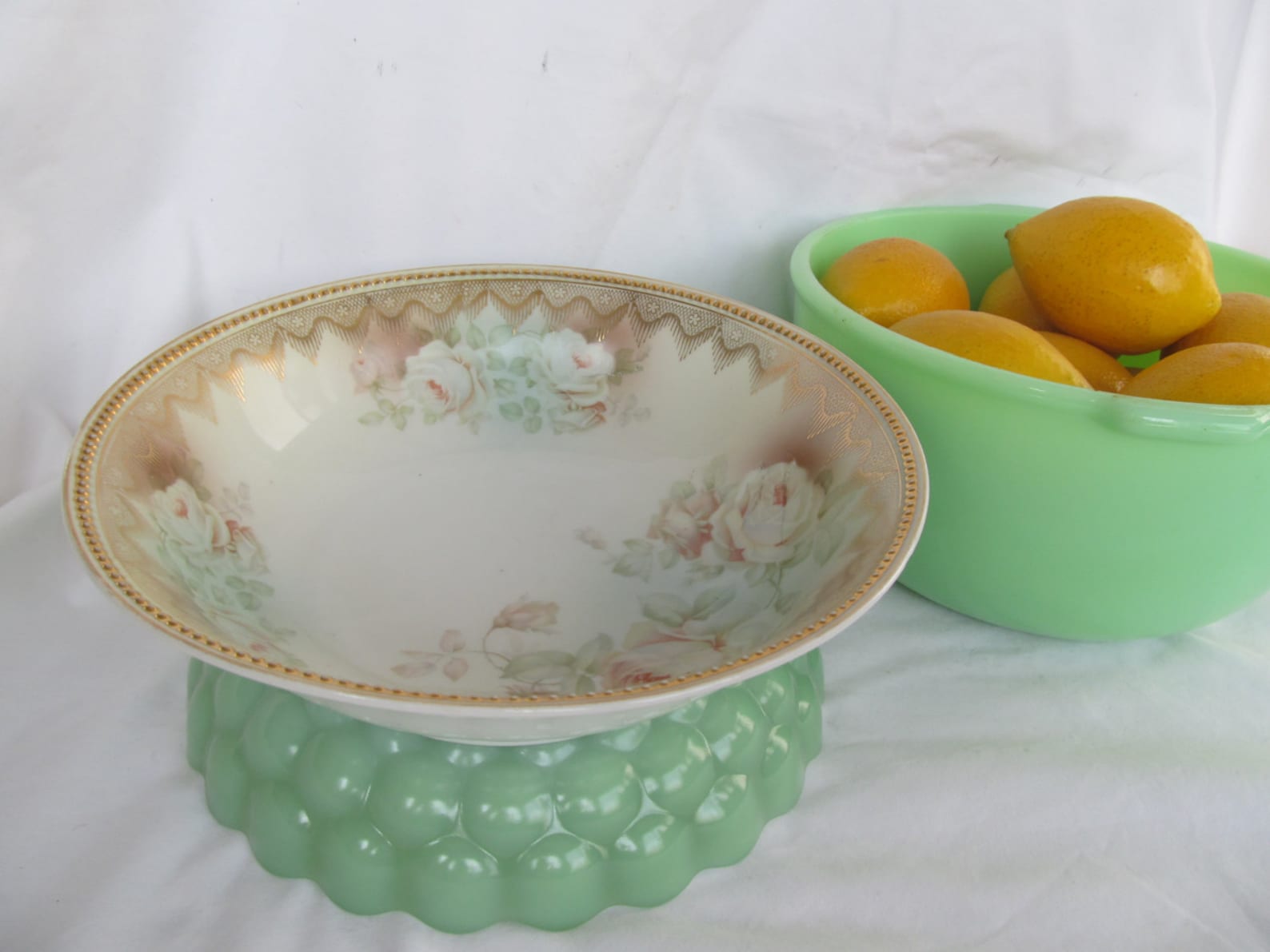 Romantic Antique Victorian Rose Bowl Pastel Gold Gilt Bavarian China Lg ...