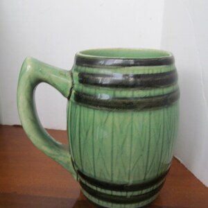 Irish Beer Barrel Mug Green Glaze Yellow Ware Mug Tankard Green ...