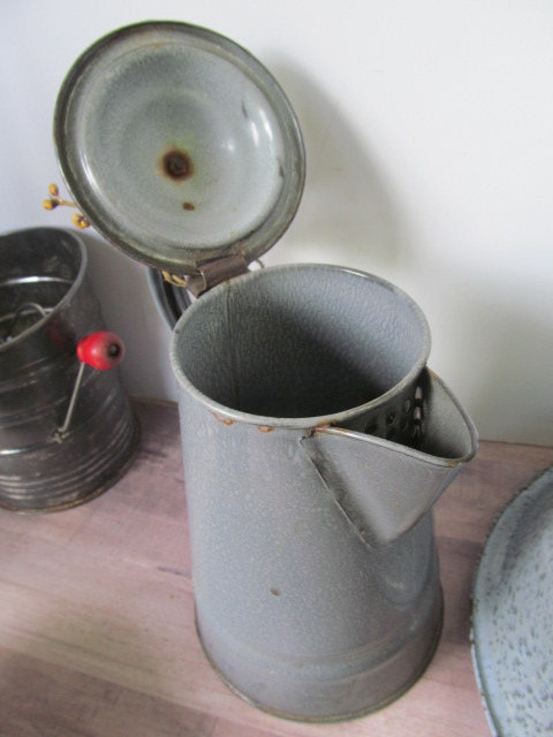 Gray Granite Ware Coffee Pot Gray Enamel ware primitive | Etsy