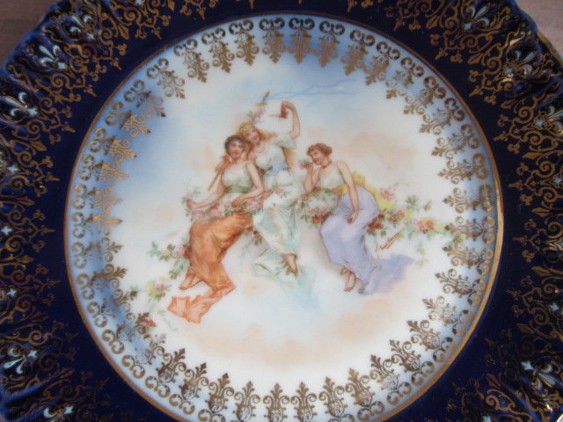 Victoria Carlsbad Austria Portrait Plate Flow Blue Cobalt Blue - Etsy