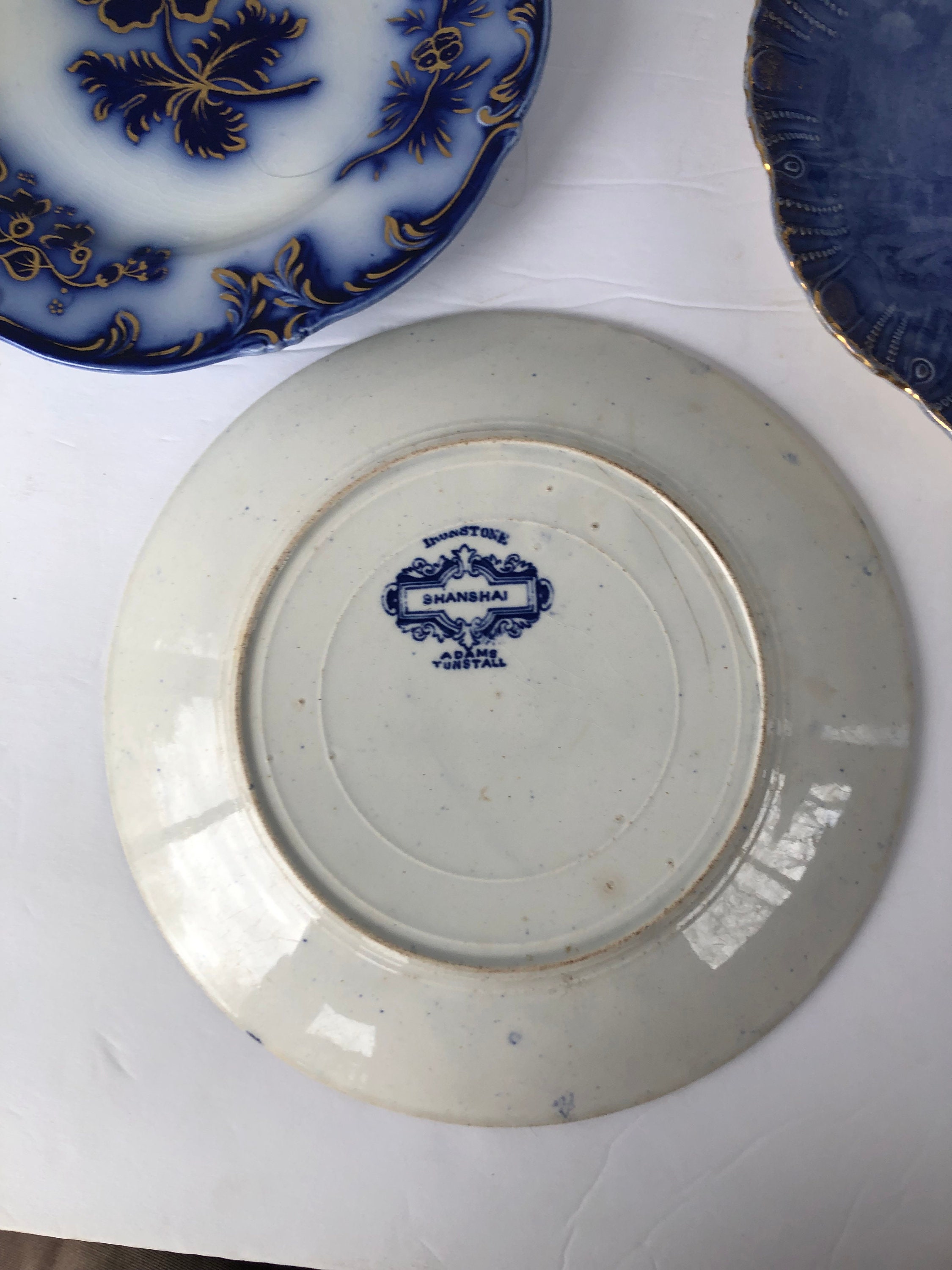 Shanghai Flow Blue Plates W&T Adams Tunstall England Flow Blue Dinner ...