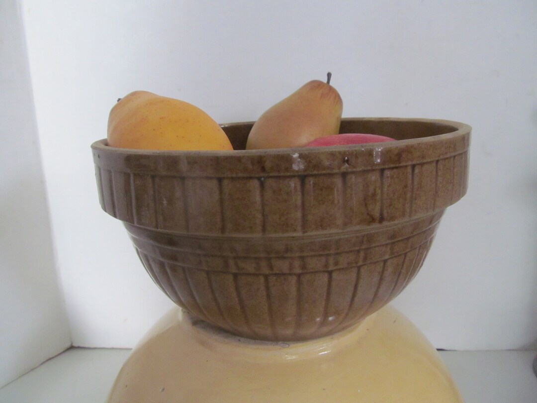 Brown Glaze 9" Bowl Brown Pottery Bowl Ribbed Stoneware Bowl Farmhouse ...
