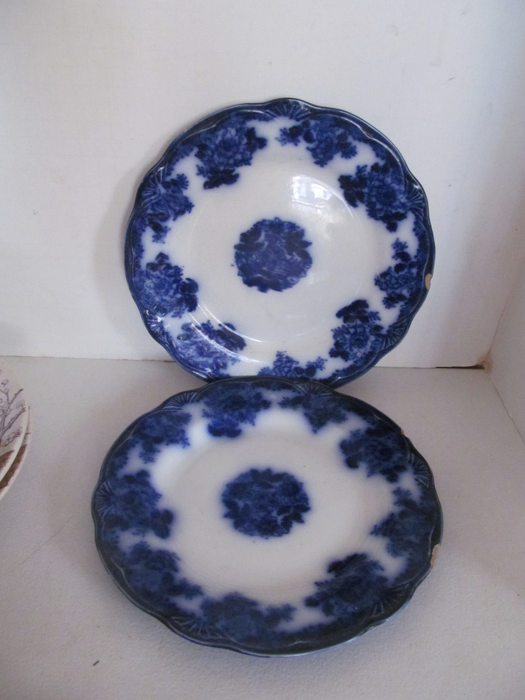 Antique Flow Blue Plate Flow Blue Waldorf New Warf Pottery England Dark ...