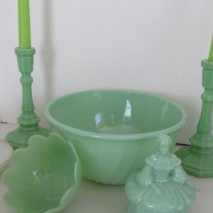 Moser Jadeite COLONIAL WOMAN Powder Jar Half Doll Powder Jar Rare ...