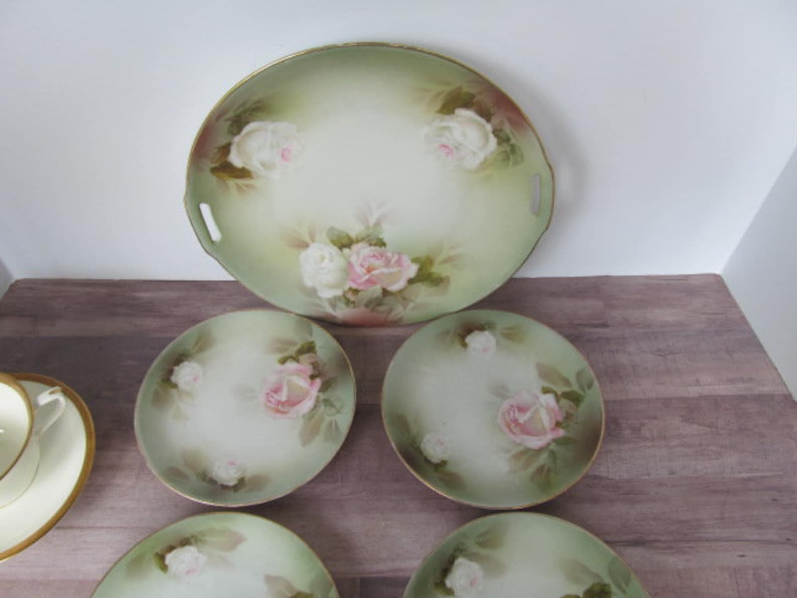 Set Cake Plate & Desert Plates Fancy China Service for 4 Pink - Etsy