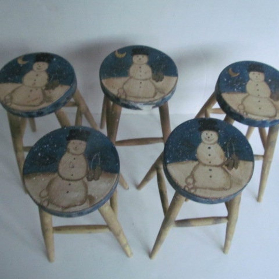 Snowmen Miniature Wooden Stool Primitive Snowman Wooden Doll Stool ...