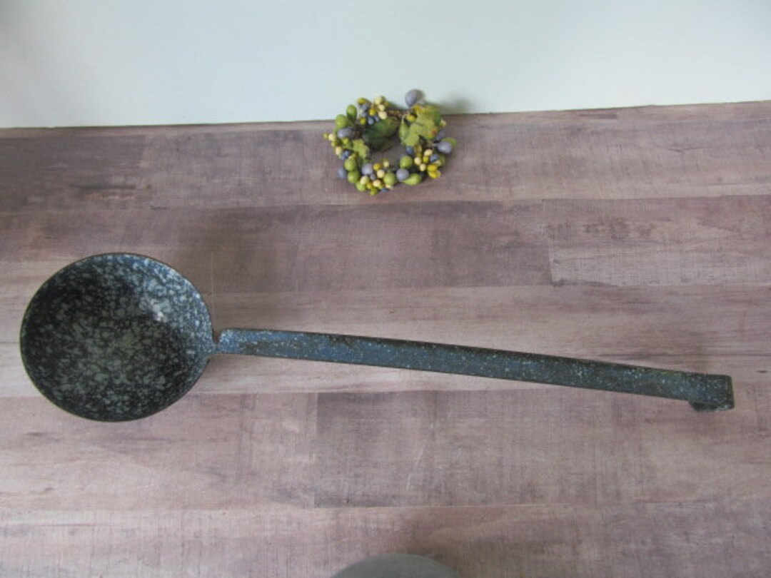 Blue Gray Enamel Ladle, Enamelware Primitive Home Decor Kitchen Rustic ...