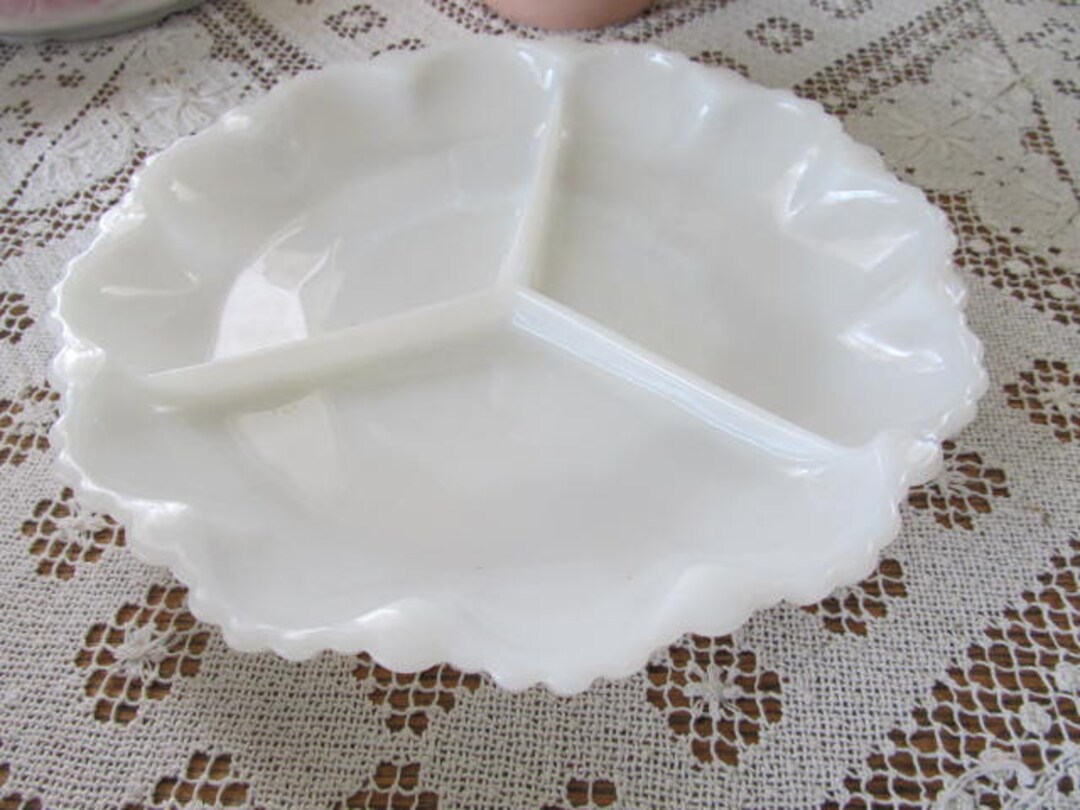 MCM Divided Dish Appetizer Plates Gourmet Serving Trays Milk Glass ...