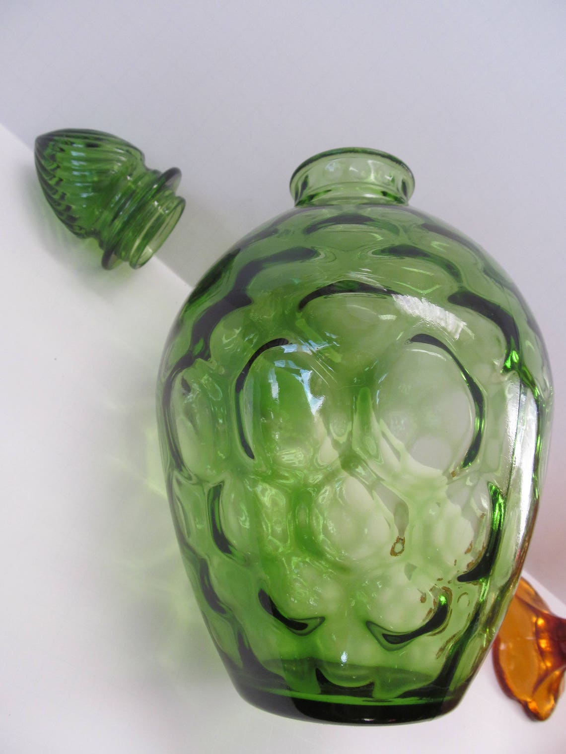 Green Wheaton Glass Green Glass Decanter in Honeycomb Pattern - Etsy