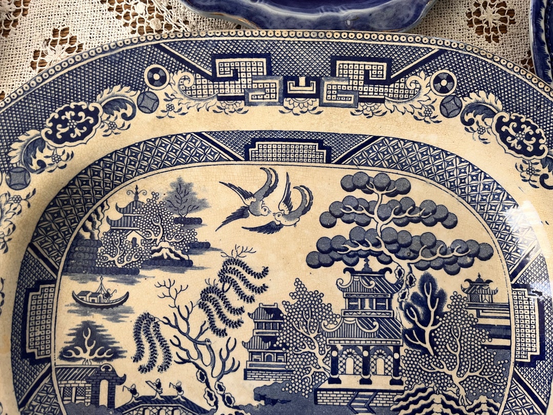 Celebrate Blue Willow Platters Rare China Blue Plates Blue Transferware ...