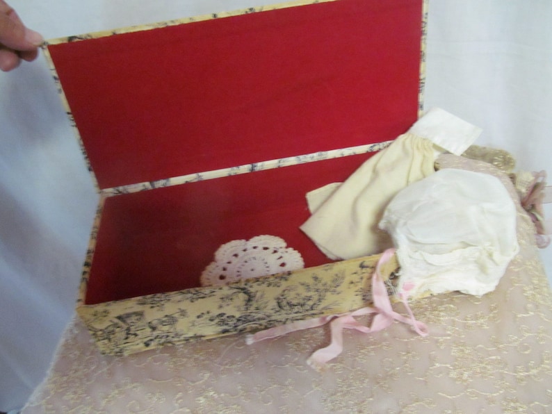 French Linen Covered Box, Cloth Storage Box, Toile Fabric Covered Box ...