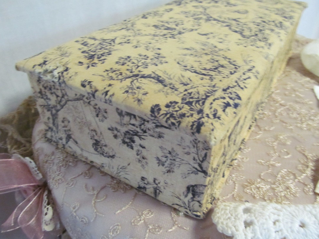 French Linen Covered Box, Cloth Storage Box, Toile Fabric Covered Box ...