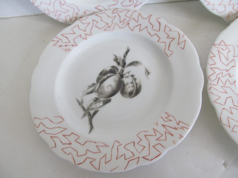 Red and Black Fruit Plates Black Raspberries Plum Cherries | Etsy