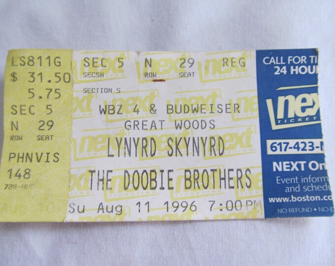 Lynyrd Skynyrd the Doobie Brothers Concert Ticket Great Woods Vintage ...