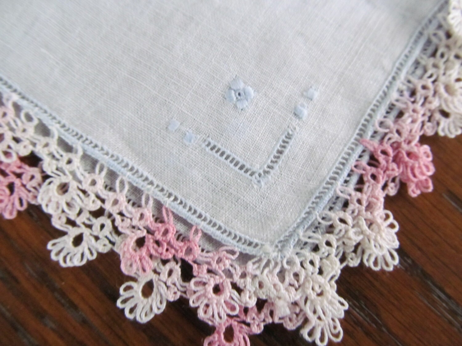 Ombre Pink Handkerchief Vintage Wedding Embroidered Hankie Vintage Pink ...