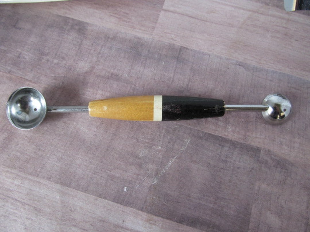 Antique Primitive Melon Baller Black and White Wood Handle Utensils ...