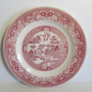 Dinner Plate Red Transferware Willow Pattern Royal Conway Red and White ...