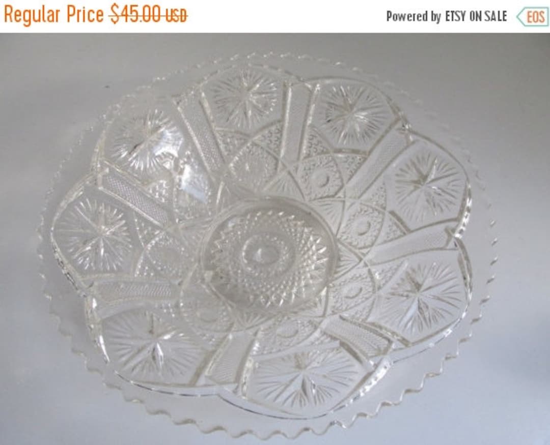 SALE RARE EAPG Cut Glass Bowl Sunburst Starburst Pattern Glass ...