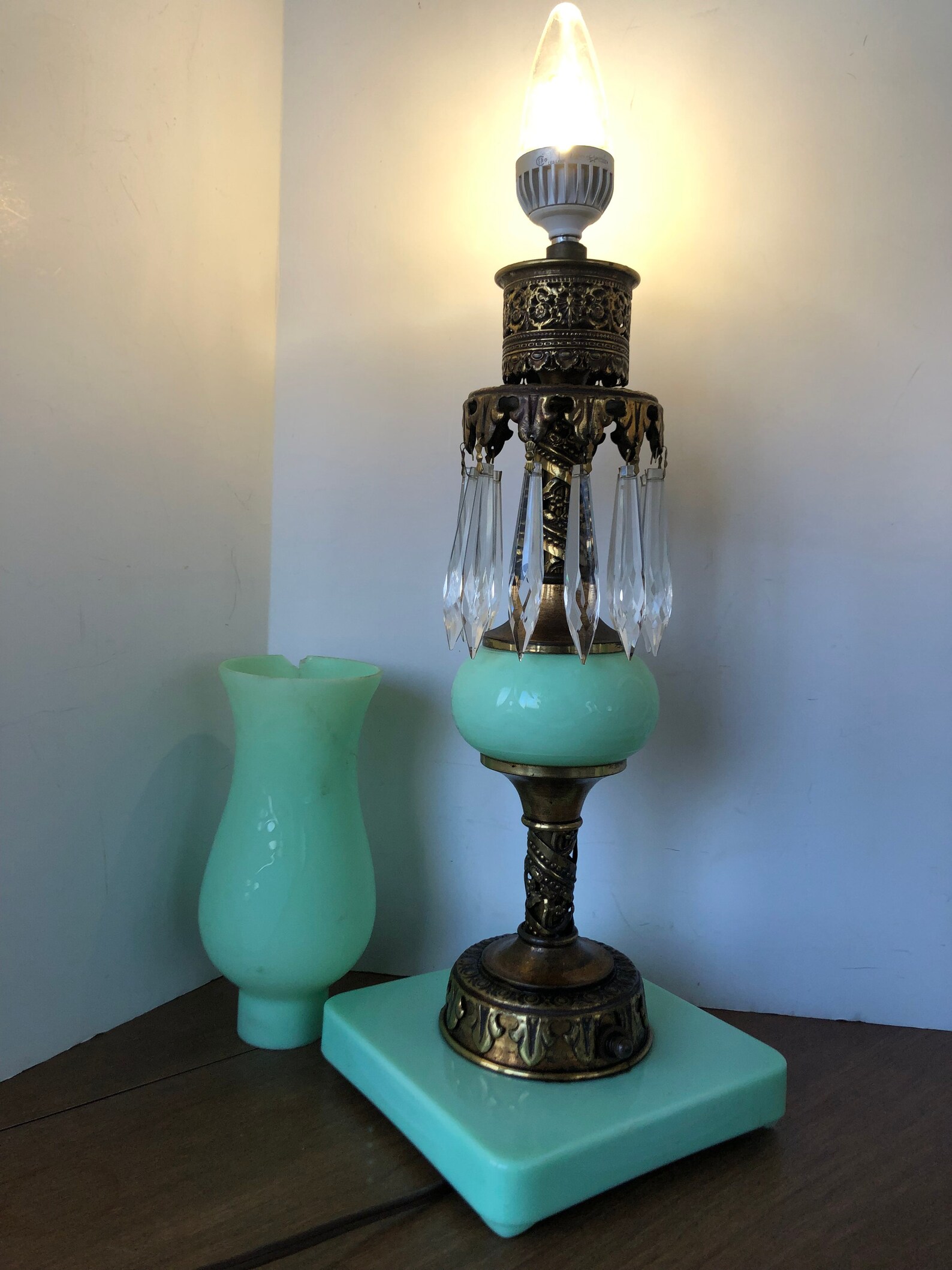 Antique Peacock Uranium Jadeite Lamp Art Deco Jefferson Glass | Etsy