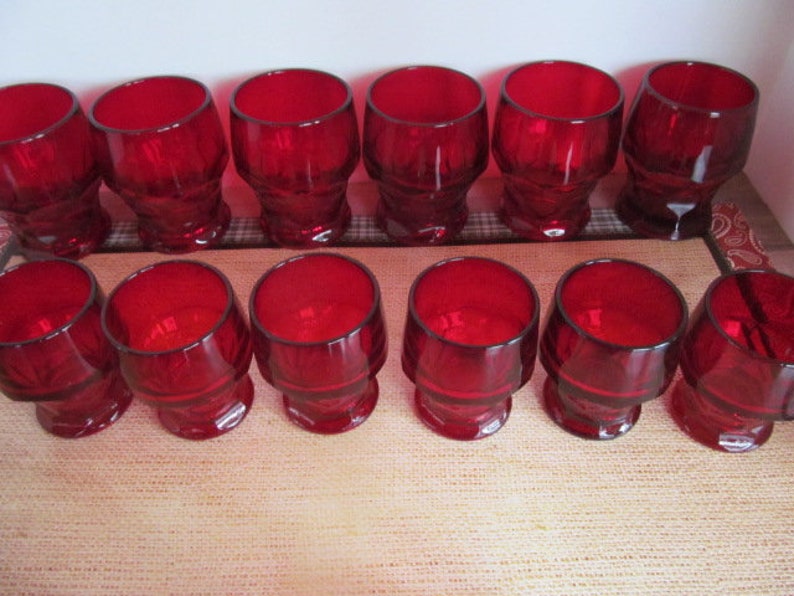 Set of 4 Ruby Red Thumbprint Pattern Shot Glasses Ruby Shot | Etsy
