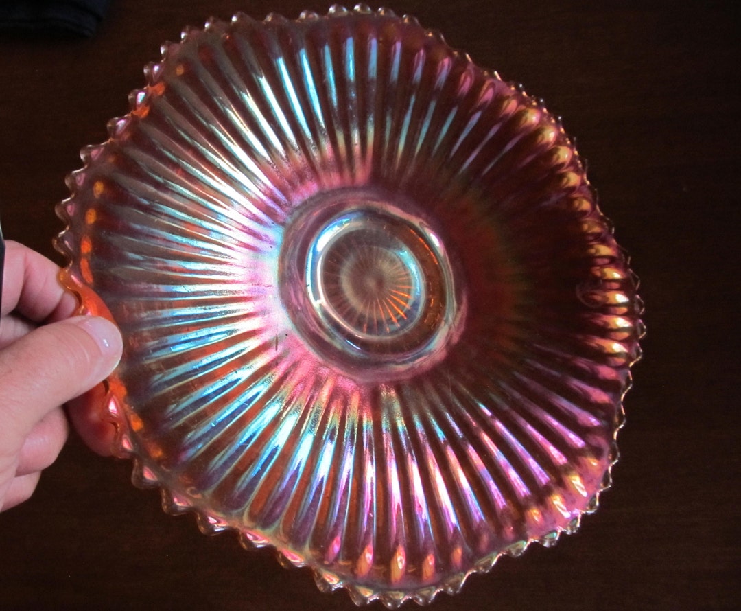 Orange Carnival Glass Serving Platter Marigold Carnival Glass Bowl ...