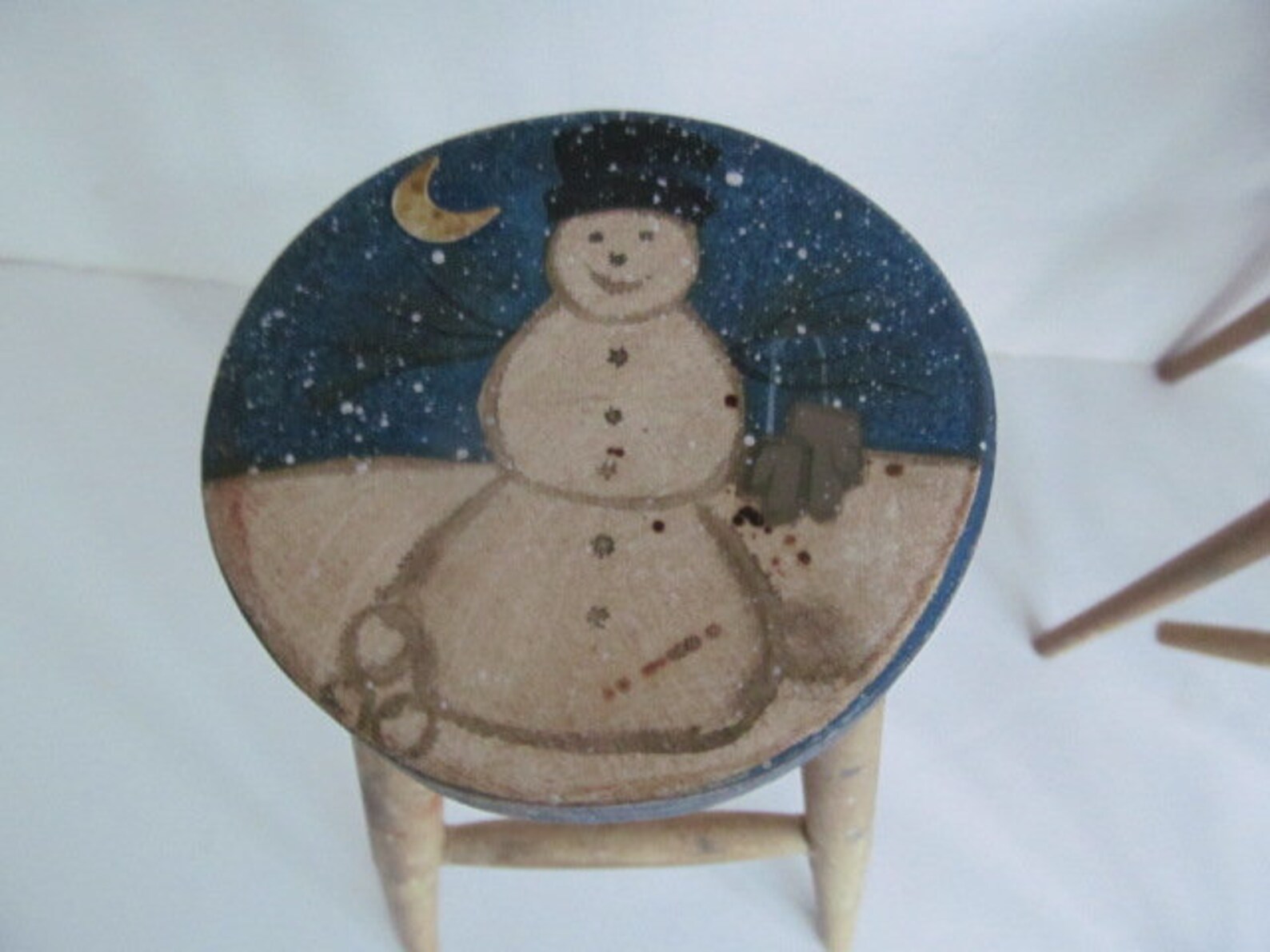 Miniature Wooden Stool Primitive Snowman Wooden Doll Stool Primitive ...