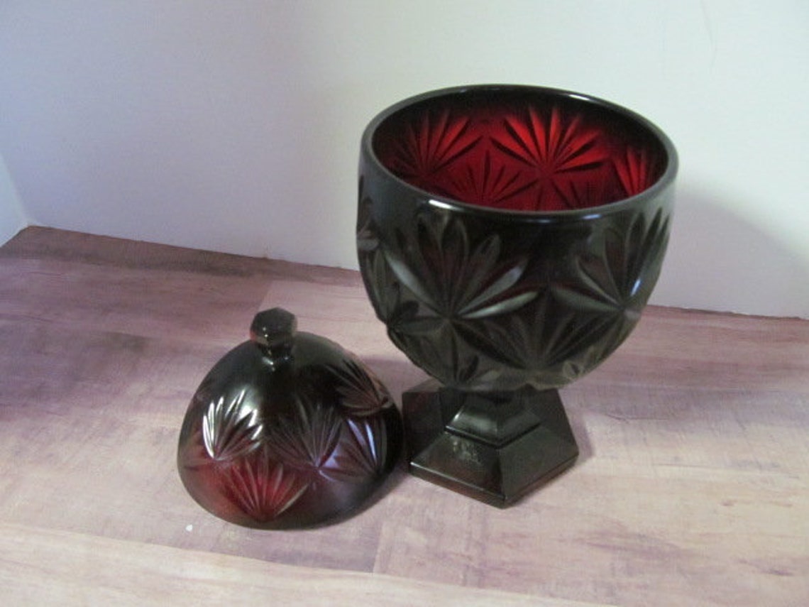 Ruby Glass Candy Dish Lidded Avon Egg Shaped Candy Dish - Etsy