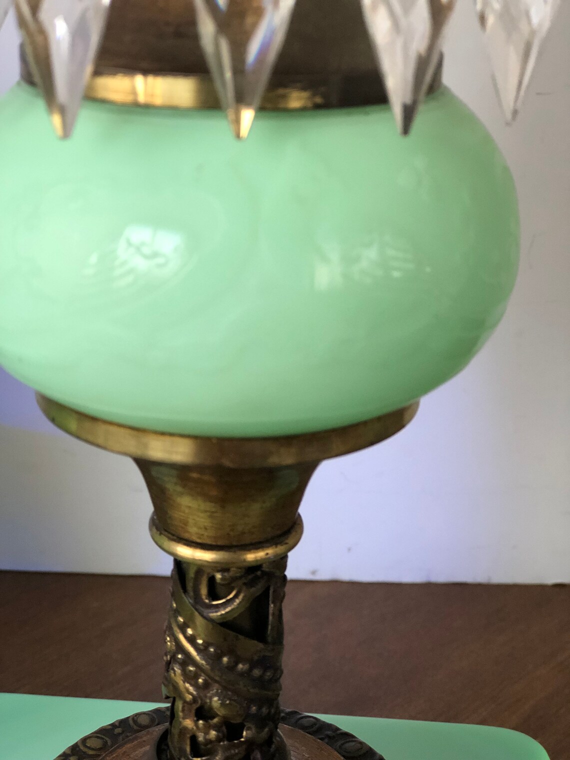 Antique Peacock Uranium Jadeite Lamp Art Deco Jefferson Glass Lamp ...